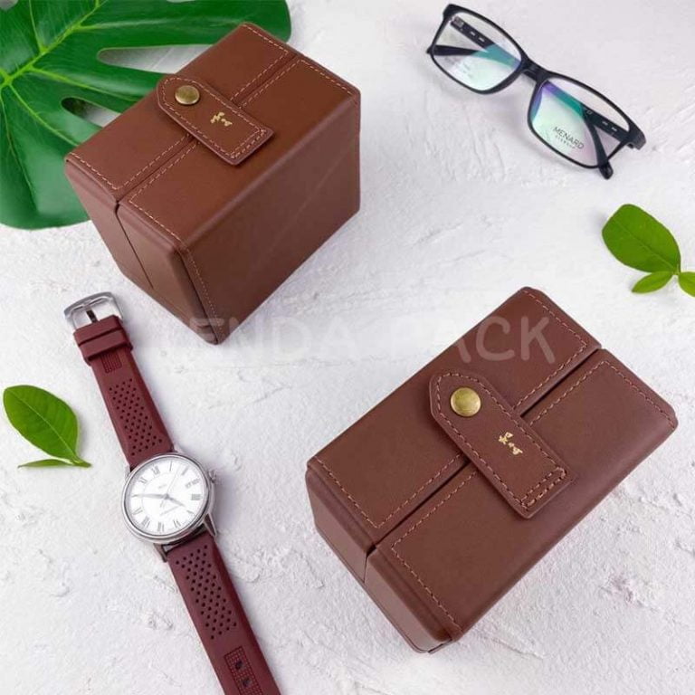 PU Leather Watch Display Box with Button Closure - Custom Packaging ...